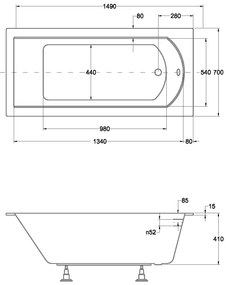 Besco Shea Slim akrylátová vana Délka vany: 150cm