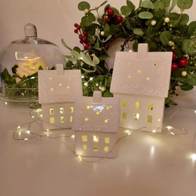 LED dekorace keramický domeček 10,6 × 8,7 × 16,8 cm, teple bílá, 2× LR44