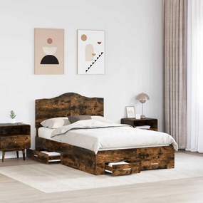 Rám postele s čelo Kouřový dub 135 x 190 cm Kompozitní dřevo 3413616