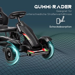 HOMCOM GoKart, šlapací auto, šlapací auto s ruční brzdou, dětské vozidlo s nastavitelným sedadlem, šlapací, kettcar pro 5-12 let, černá | Aosom
