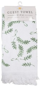 Bílý kuchyňský froté ručník se zelenými listy - 40*66 cm