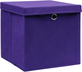 Úložné boxy s víky 4 ks fialové 32 x 32 x 32 cm textil 288354