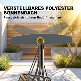 Outsunny ratanová houpačka Hollywood pro 2 osoby — zahradní lavice s nastavitelnou stříškou a polštáři, A-rám, nosnost 240 kg, 178 × 120 × 172 cm (tm…