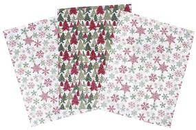 SCANquilt utěrka TRIO - dárkový set 3 ks stromky, 2 vločky zelenočervená 50 x 70 cm