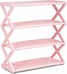 botník, 4 patra, konstrukce tvaru Z, kov/plast/látka, 51x45x19 cm, růžová, Dekorino BB20260045