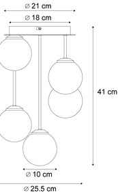 Moderní stropní svítidlo černé s jantarovým a kouřovým sklem 5 světel - Atény