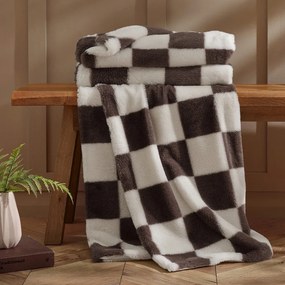 Bílá/tmavě hnědá deka 130x170 cm Cosy Soft Checkerboard – Catherine Lansfield
