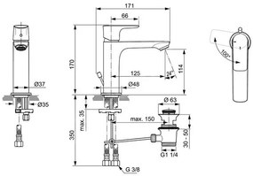 Ideal Standard Connect Air Baterie umyvadlová bluestart s odtokovou garniturou A7013AA