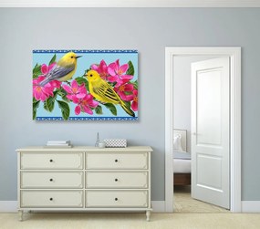 Obraz ptáčky a květiny ve vintage provedení Varianta: 90x60