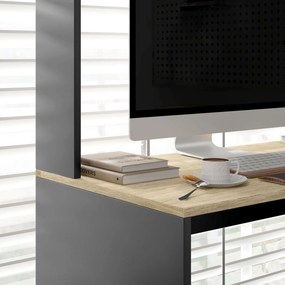 HOMCOM Stůl s policemi Moderní počítačový stůl s podstavcem na monitor CPU Kancelářské studium 114x45x138 cm Šedá a přírodní