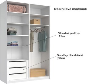 Skříň s posuvnými dveřmi 1,5x2,4m (Dveře Lesklé Bílé/Zrcadlo), série N Family