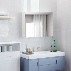 HOMCOM Koupelnová Skříň s Zrcadlem, 2-Dveřová Skříň s 3 Policemi Moderní Styl pro Ložnici a Obývací Pokoj 80x15x60 cm Světle Fialová