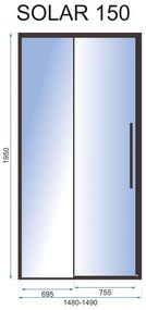 Rea Solar, sprchové dveře s posuvnými dveřmi 150x195 cm, 6mm čiré sklo, černý profil, REA-K6360