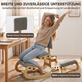 HOMCOM Ergonomická kolenní židle, kolenní stolička se záhlavím, vzhled manšestru, kancelářská židle do domácnosti, kanceláře, meditace, tmavě šedá