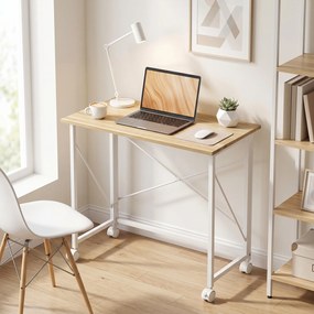 HOMCOM Skládací stůl na kolečkách Kompaktní počítačový stůl, Stolek na laptop pro domácí kancelář do malých prostor 80x40x75 cm Přirozený