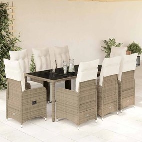 9dílný zahradní bistro set s poduškami hnědý polyratan 3277214