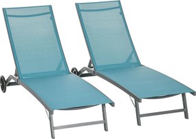 Outsunny Sada 2 venkovních zahradních lehátek, sklápěcí hliníková lehátka se 5 úrovněmi nastavení opěradla a kolečky pro pláž a bazén 165x66x102 cm Mo