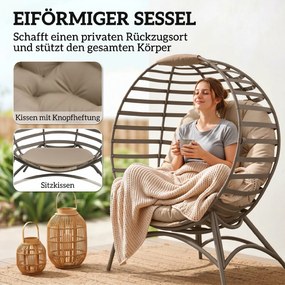 Outsunny papasan zahradní židle 2 koše polštáře oválné lounge křeslo skládací balkon terasa písek hnědá ocel 118x75x139cm