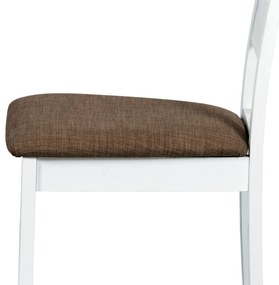 AUTRONIC Jídelní židle, masiv buk, barva bílá, látkový hnědý potah BC-2603 WT