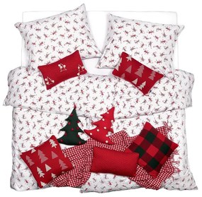 SCANquilt povlečení JERSEY vánoční sobíci béžovočervená 140 x 200/70 x 90 cm