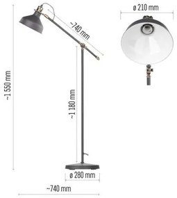 Stojací lampa ARTHUR 150 cm tmavě šedá