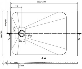 Mexen Hugo, obdélníková sprchová vanička SMC 160 x 90 cm, černá, černá krytka, 42709016-B