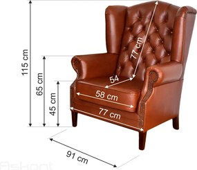 Askont Chesterfield Harold: Kožené křeslo vínové