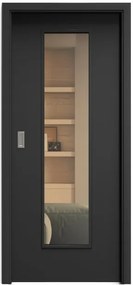 SAPELI ELEGANT KOMFORT M55 - CPL LAMINÁT - POSUVNÉ DVEŘE VČ. ZÁRUBNĚ - Černá grafit Průchozí šířka (cm): 80, Průchozí výška (cm): 210, Typ skla: Planibel bronz
