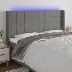 Čelo postele s LED tmavě šedé 183 x 16 x 118/128 cm textil 3124063