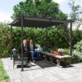 zahradní pergola 3 x 3 m s nastavitelnou střechou, kovový rám, ochrana UPF30+, sluneční stříška na verandu, terasu, tmavě šedá barva