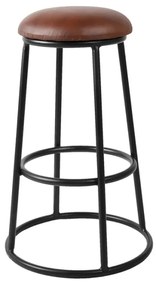 Černá kovová barová stolička s koženým sedákem Erna – 42x66 cm