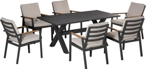 Outsunny 7dílná jídelní souprava pro zahradní patio - 1 stůl + 6 židlí s polštáři, weatherproof hliníkový rám, černá + šedá | Aosom