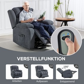 HOMCOM Televizní křeslo s funkcí vstávání, elektrické relaxační křeslo s funkcí ležení, masážní funkcí, 93x91x103 cm, tmavě šedé