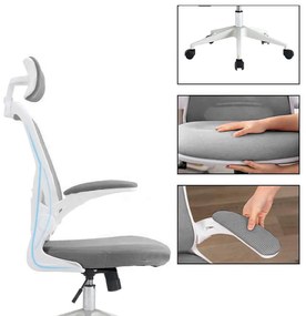 Ergonomická kancelářská židle s bederní opěrkou a opěrkou hlavy, šedá