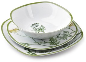 Porcelánová sada 18 ks talířů VILLAGE LAN bílá/zelená