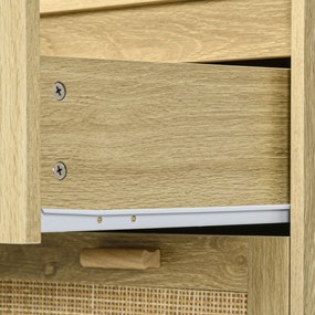 HOMCOM Komoda s 4 zásuvkami v boho stylu s ratanovým předním panelem, světle dřevěná, 90Š x 45H x 108,5V cm | Aosom