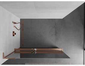 Mexen Kioto+ L, sprchová zástěna Walk-In s poličkou a věšákem 120 x 200 cm, 8mm sklo vzor zrcadlo, měděný matný profil, 800-120-123-65-50