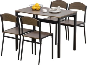 HOMCOM 5-dílná jídelní souprava se 1 obdélníkovým stolem 100x63x76.5 cm a 4 židlemi 45x40x82 cm, v kovu a MDF, černá a hnědá | Aosom