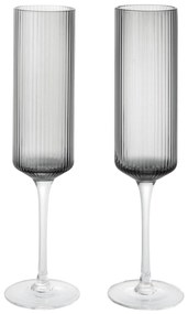 Ferm Living Sklenice Ripple Champagne Smoked Grey – set 2 ks, šedá barva, sklo, 150 ml