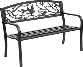 Outsunny Lavice pro 3 osoby do zahrady, venkovský styl pro balkon, terasu, patio 127 x 60 x 85 cm, robustní antikorozní epoxidově natřený kov, černá |