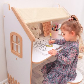 Vingo Dětský psací stůl domeček s židličkou - přírodní kostka