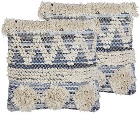 Sada 2 tkaných bavlněných polštářů s geometrickým vzorem 45 x 45 cm béžové/modré EYTELIA Beliani