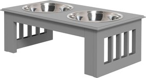PawHut Zvýšená krmící stanice pro psy s 2 miskami - 2 x 900ml nerezové misky pro vodu a krmivo - ideální pro malé psy a kočky - Šedá | Aosom
