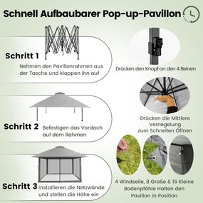 Costway Zahradní altán s bočními stěnami z pletiva UV ochrana 50+ – 4 × 4 m