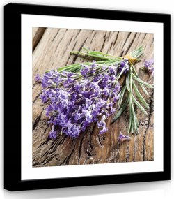 Obraz 80x80 Levandule kytice dřevěné pozadí přiblížení klid příroda vůně