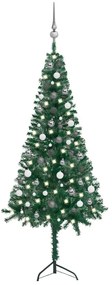 Rohový umělý vánoční stromek LED a sada bílých koulí - zelený | 180 cm PVC