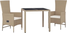 3dílný zahradní jídelní set s poduškami béžový polyratan 3157567