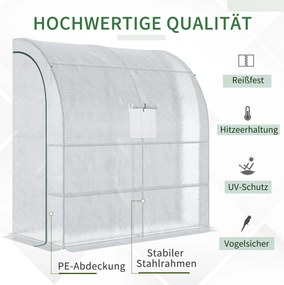 Outsunny fóliový skleník na rajčata 200x100x215cm s oknem ze síťoviny a rolovacími dveřmi UV ochrana v bílé barvě pro rostliny a zahradu