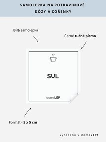 SŮL – bílá samolepka na dózu, tučné písmo, 5 x 5 cm | DomaLEP