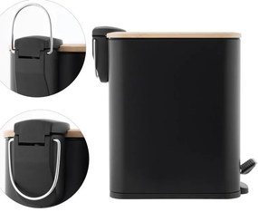 Erga Moby, obdélníkový odpadkový koš 5l na postavení, Soft-Close zavírání, černá matná-přírodní hnědá, ERG-YKA-CH.MOBY-5-BLK